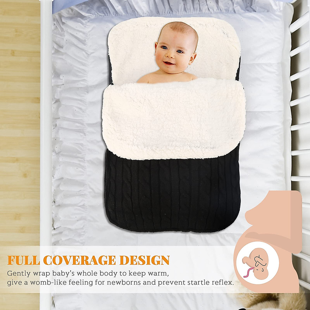 Newborn Baby Swaddle Blanket Wrap,Thick Baby Kids Toddler Knit Soft Warm Fleece Blanket Swaddle Sleeping Bag Sack Sleep Bag Stroller Unisex Wrap for 0-12 Month Baby Boys Girls