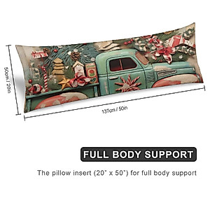 MaSiledy Body Pillow Case Christmas Holiday Extra Large Pillowcase Christmas Truck Vintage Body Pillowcase Bed Large Soft Body Pillow Covers 20x54 Inches for Bedroom Soft Breathable