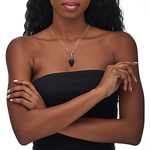 PalmBeach Yellow Gold-Plated Marquise Shaped Natural Black Onyx Pendant (36mm) with 18 inch Chain