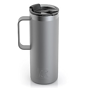 RTIC 20 oz Coffee Travel Mug with Lid and Handle, Stainless Steel Vacuum-Insulated Mugs, Leak, Spill Proof, Hot Beverage and Cold, Portable Thermal Tumbler Cup for Car, Camping, Graphite