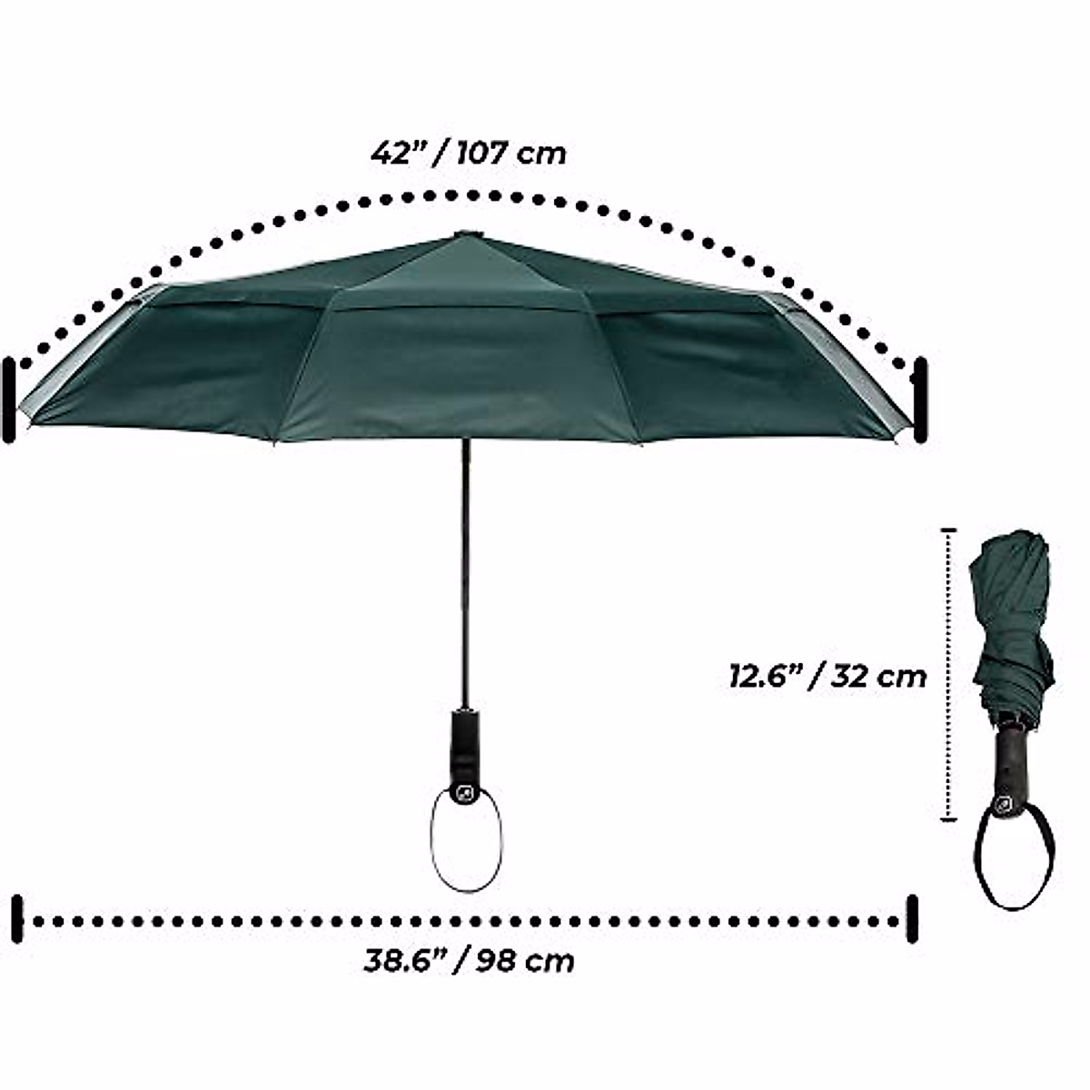 Ergonauts Windproof Vented Double Canopy Travel Umbrella with Teflon Coating - Portable Compact Foldable Lightweight Design and High Wind Resistance (Green)