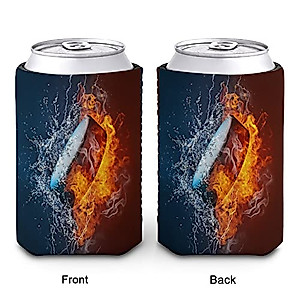 Can Cooler Sleeves Coozies for Cans And Bottles Insulators Ice Hockey Fire Water Print PVC Elastic Reusable