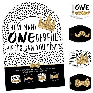 Big Dot of Happiness 1st Birthday Little Mr. Onederful - Boy First Birthday Party Scavenger Hunt - 1 Stand and 48 Game Pieces - Hide and Find Game