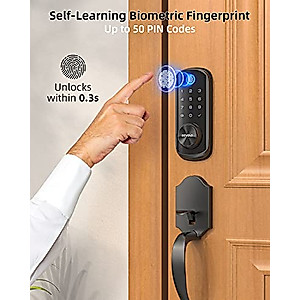 Revolo Fingerprint Smart Lock, 5-in-1 WiFi Door Lock WFP-F, Keyless Entry for Front Door with Remote App Control, 0.3S Unlock, Alexa Google Enable, Built-in Wi-Fi, ANSI Grade 2, IP65 - Black