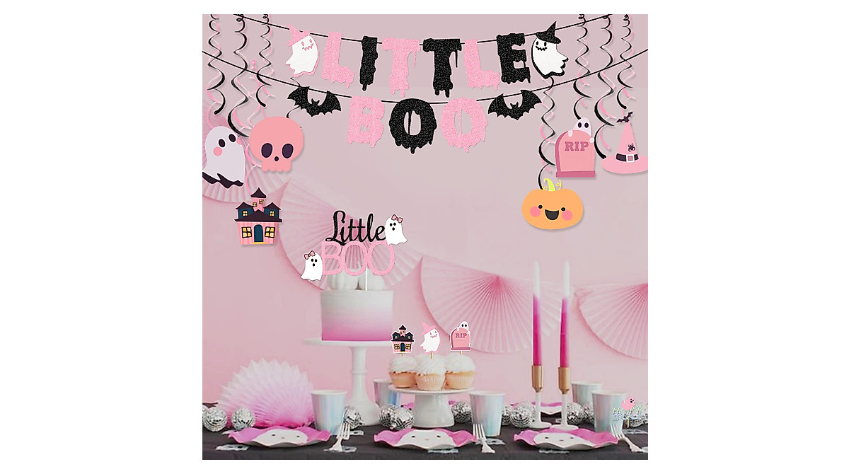 Glitter Pink Little Boo Banner for Halloween Celebrations
