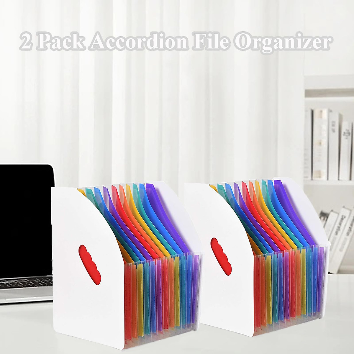 SAYEEC 13 Pockets Vertical Expanding File Folder Plastic Accordion File Organizer Desk Stand Magazine Holder Letter Size A4 Documents Storage Space Saver for Office Home Class (White, 2 Pack)