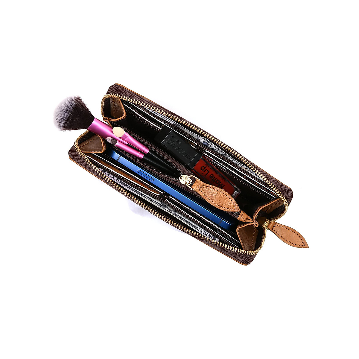 Women's RFID Blocking Large Capacity Leather Wallet Zip Around Phone Clutch Large Travel Purse Wristlet (Seaweed)