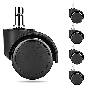 TUWEG 2 Inch Office Chair Caster Wheels, Safe for All Floors Including Hardwood and Carpets, Desk Chair Wheels Set of 5，Heavy Duty Maximum Load is 125 kg，Wheels for Office Chair No Noise（Black)