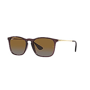 Ray-Ban Men's RB4187F Chris Low Bridge Fit Square Sunglasses, Transparent Brown/Grey Gradient Polarized, 54 mm