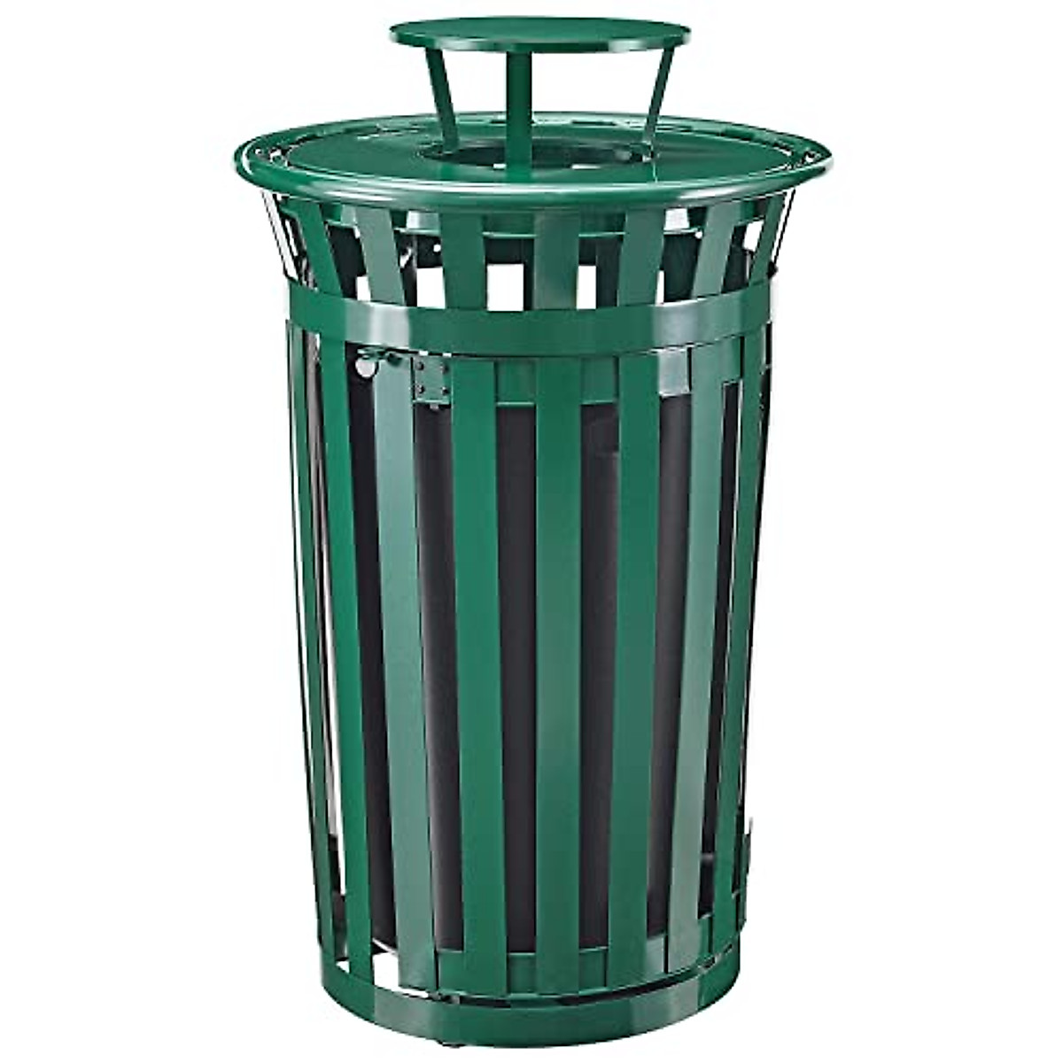 Global Industrial 36 Gallon Outdoor Metal Slatted Receptacle w/Access Door & Rain Bonnet Lid, Green