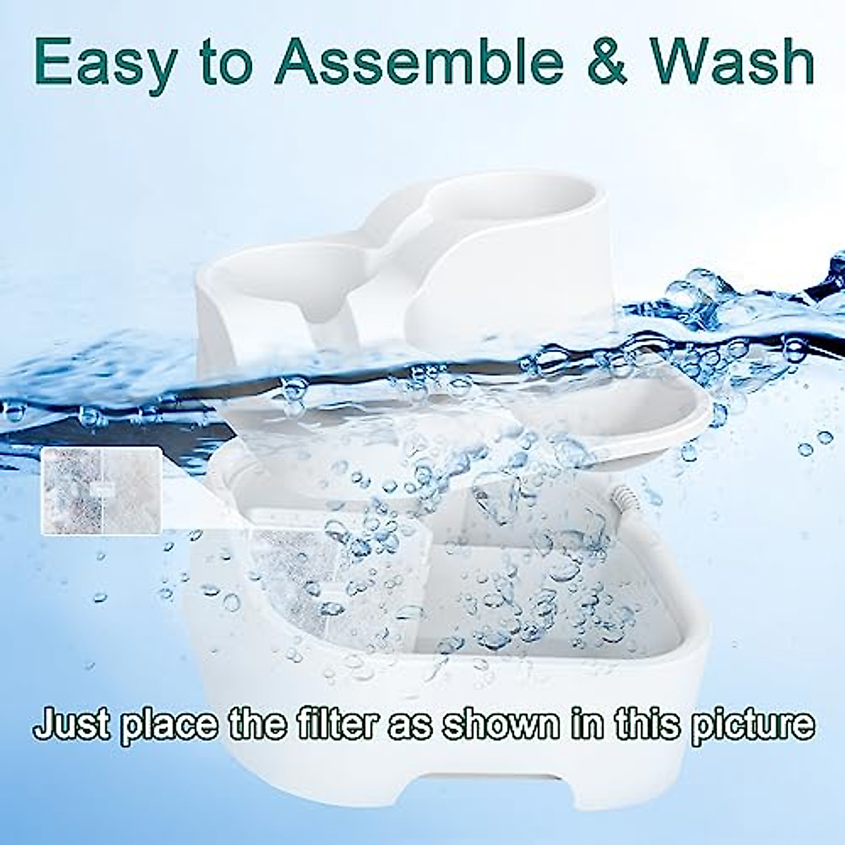 GJEASE Cat Water Fountain, Ultra Silent Cat Fountain 2.8L/94oz, with LED Light, Activated Carbon Filter