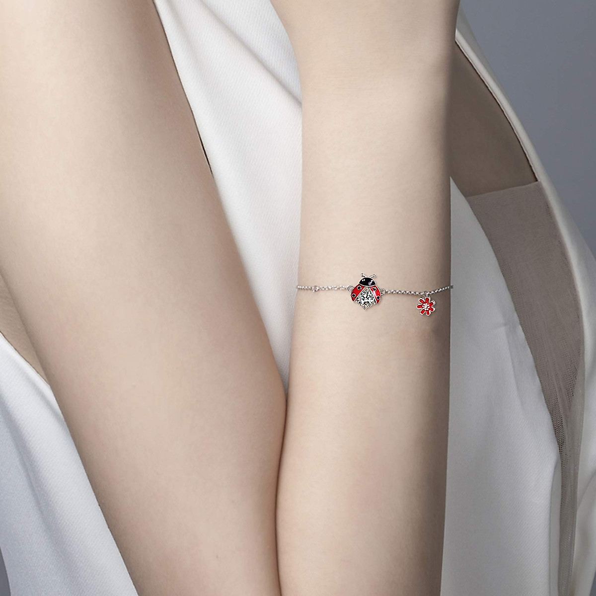 POPLYKE Ladybug Bracelet for Women 925 Sterling Silver Bracelet Jewelry Gifts for Mother Daughter Sister Grandma