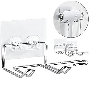 CenterZ 2 Pack Hair Dryer Holder, Self Adhesive Wall Mount Waterproof Blow Dryer Rack Storage Organizer Hanger, Compatible with Dyson and Most Hair Dryers Appliance, Brush, Curling Iron, Straightener