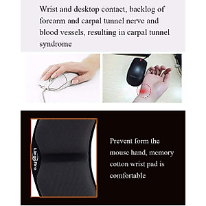 LINGSFIRE Memory Foam Mouse Wrist Rest Keyboard Wrist Rest Pad Anti-skid Mousepad Support Wrist Rest Mat for Office Computer Laptop Mac- Durable Comfortable Lightweight Easy Typing Pain Relief (Black)