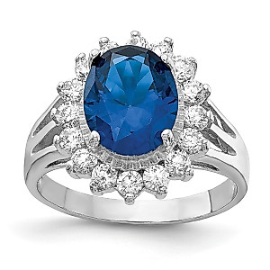 925 Sterling Silver Cubic Zirconia Simulated Blue Spinel Ring Size 7 Measures 15.1mm Wide Jewelry for Women
