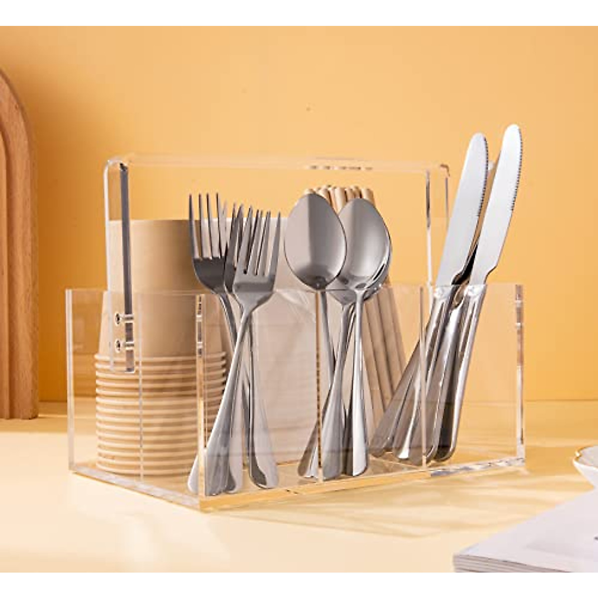 Utensil Holder Silverware Caddy Countertop Cutlery Organizer For Napkins Flatware Spoon Fork Knife For Picnic Party Plastic Acrylic