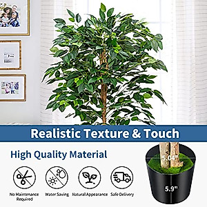 Aphighjoy Faux Plants Artificial Ficus Trees Eucalyptus Trees with Silk Leaves Fake Moss and Sturdy Nursery Pot, Fake Plants for Office Home Decor (5Ft - 1Pack, Upgraded Ficus Tree)