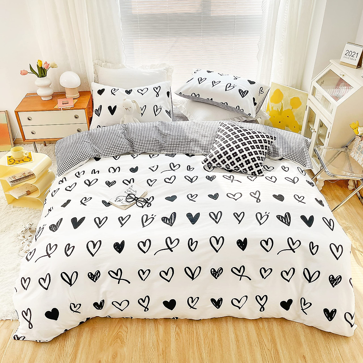 MEJU Pink Cat Kitty Cute Adorable 100% Cotton Duvet Cover Set Blanket Throw Cover with Zipper Closure for Kids Boys Girls Twin Bed Decoration Gift 60" X 80"