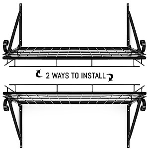 Sorbus Pots and Pan Rack — Decorative Wall Mounted Storage Hanging Rack — Multipurpose Wrought-Iron shelf Organizer for Kitchen Cookware, Utensils, Pans, Books, Bathroom (Wall Rack - Black)