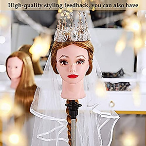 Beauty Star-Mannequin Head with 80% Real Human Hair, Mannequin Head with hair, Manikin Doll Head for Hair Styling with Table Clamp Holder + DIY Hair Styling Braid Set, Cosmetology Makeup Hairdressing Training Head ( Long 23.5inch, Light Brown )
