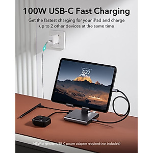 ESR 8-in-1 Portable Stand Hub, USB C Hub with Adjustable Stand, 100W PD Charging, 2 USB 3.0 Ports, 4K HDMI, 3.5-mm Jack, SD/microSD Card Slots, Compatible with iPad 10, iPad Pro, and Other USB-C iPads