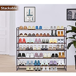 AOODA 3-Tier Long Shoe Rack for Closet Stackable Wide Shoe Shelf, 2 Tier Long Shoe Rack for Closet Wide Low Shoe Shelf, 2 Item Bundle