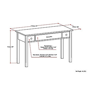 SIMPLIHOME Avalon SOLID WOOD Contemporary 47 Inch Wide Writing Desk in White, For the Office Desk, Writing Table, Workstation and Study Table