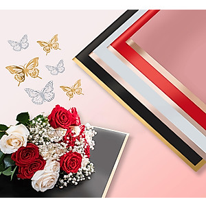 48 Sheets Flower Wrapping Paper , Wrapping Paper with 24 Butterflies 3D and 3 Satin Ribbon , Bouquet Wrapping Paper Waterproof , Papel para Ramos de Flores , Floral Wrapping Paper, Floral Paper (4 Colors)