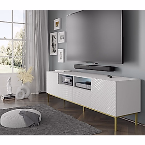 Homlando Ravenna C TV Stand 79" – Lowboard TV Cabinet – Gaming Center for TVs Up to 85” – LED TV Unit - TV Entertainment – Center with Storage for Living Room – White Matte with White Gloss Fronts