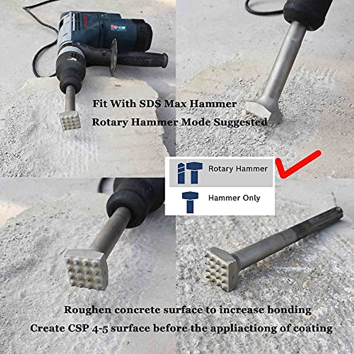 ACTINTOOL 8 1/4 in. SDS Max 16 Pins Concrete Repair Patch Prepare Bushing Head, 1 1/4 Inch Square Head Concrete Roughness Coating Remove Bushing Tool Bit for Demolition Hammer (Pack of 1)