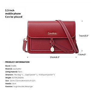 Cnoles Small Crossbody Shoulder Bag for Women Genuine Leather Cell Phone Bags Card Holder Wallet Purse and Handbags Red
