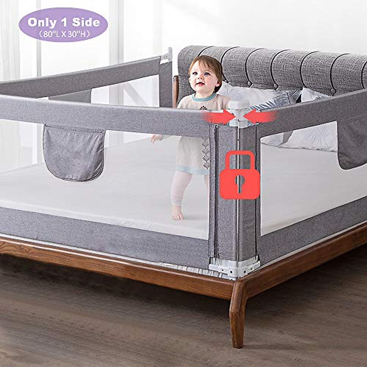 Bed Rails for Toddlers, Extra Long Kids' Bed Rails Guard, Full Size Baby Bedrail for Children, Infants Safety Guardrail, Bed Fence Supports Vertical Lifting, Bed Safety Barrier (80" L x 30” H)