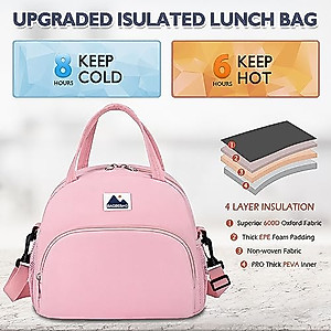 BAGBEBAG Lunch Bag Women, Premium Insulated Lunch Bag For Women Man, Large Adult Lunch Box with Adjustable Strap, Cooler Tote Bag for Office Work Picnic (Light Pink)