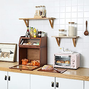 X-cosrack Large Double Separable Bamboo Bread Box Storage with Clear Window and Adjustable Compartment for Kitchen Countertop,Red