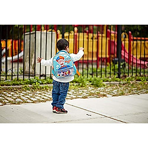 Blippi Backpack with Sound for Boys and Girls, Clear Front Pocket and Mesh Side Pockets, Toddler’s Schoolbag with Padded Back and Adjustable Straps, Versatile Day Pack for Kids, Blue and Orange
