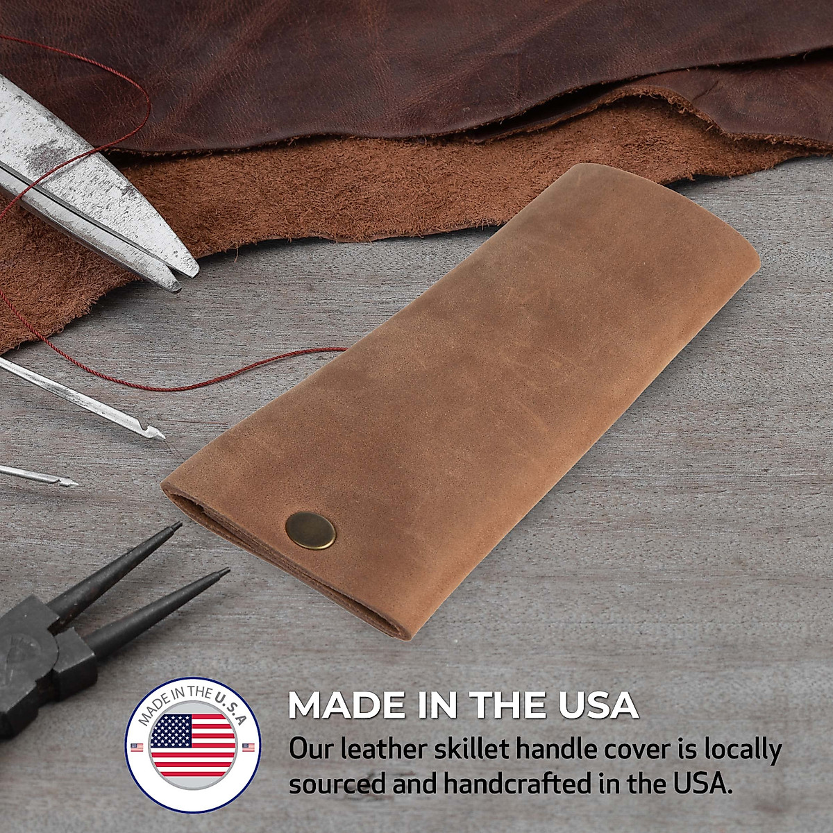 Envoy Leather Skillet Handle Cover | Rustic Handle Cover for Cast Iron with Minimalist Design for Easy Insertion and Removal | Leather Potholder Cover | Made in The USA | Chocolate