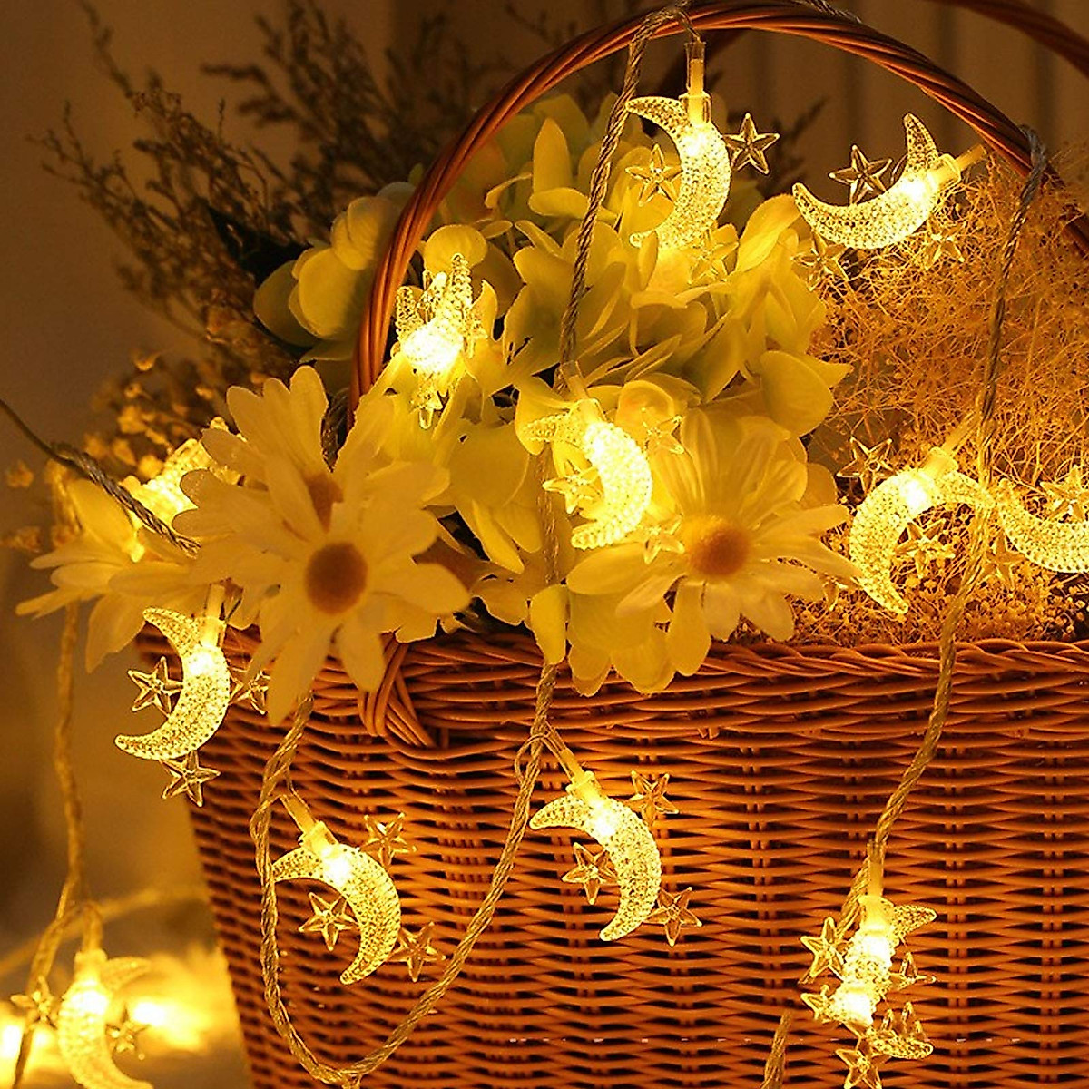 Junlucki Decoration Lamp, Light String, Moon Star Pendant Waterproof Romantic and Relaxing 3Pcs 10LED for Home Decoration, Garden Lighting Indoor and Outdoor