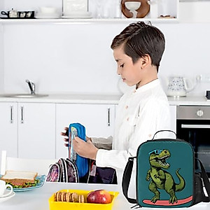 PrelerDIY Surfing Dinosaur Lunch Box Insulated Meal Bag Lunch Bag Food Container for Boys Girls School Travel Picnic
