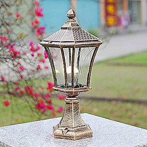 ZZYJYALG European Outdoor Basic Pedestal Post Light Bronze Waterproof Garden Villa Garden Lights Home Retro Traditional Lantern Door Column Gate Wall Pillar Lamp