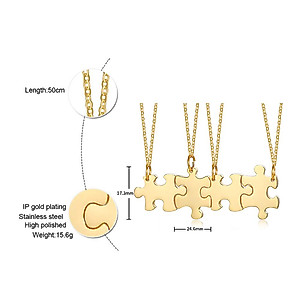 Mealguet Jewelry Personalized Gold Plated Stainless Steel Puzzle BFF Best Friend Friendship Necklace Sets for 3/4/5