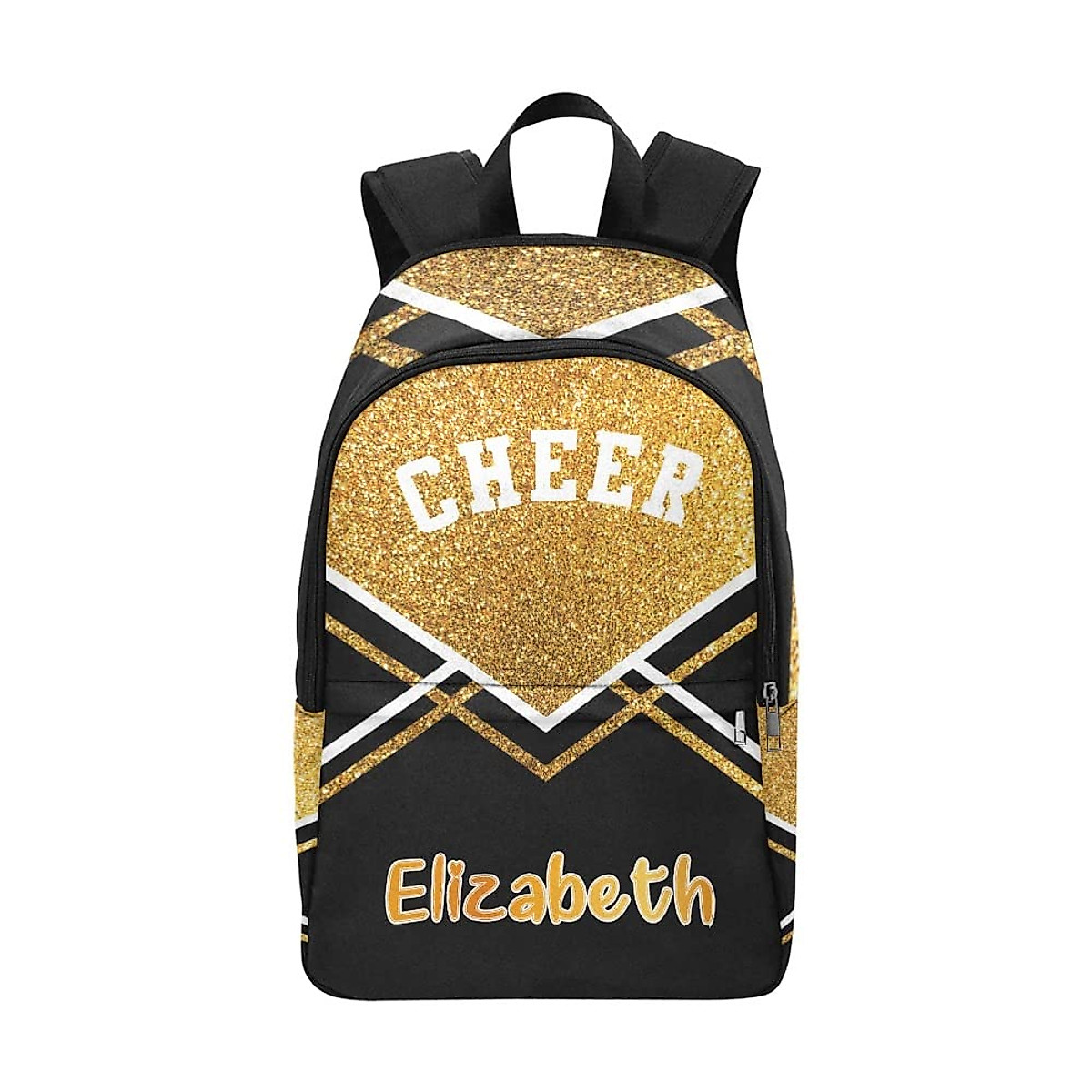 CUXWEOT Personalized Cheerleader Gold Print Backpack with Name Custom Travel Daypack Bag for Man Woman Gifts