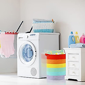 Autonomier 14" x 20" Rainbow Extra Large Tall Cotton Rope Woven Storage Baskets,Throw Blanket Storage Basket for Living Room,Home Decorative Storage Baskets,Cute Boho Nursery Hamper Laundry Basket