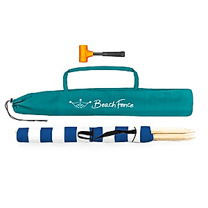 BEACH FENCE Premium 20 ft Beach Windscreen, Privacy Screen, Wind Blocker - Original Nautical, Free Rubber Mallet and Carry Bag Included