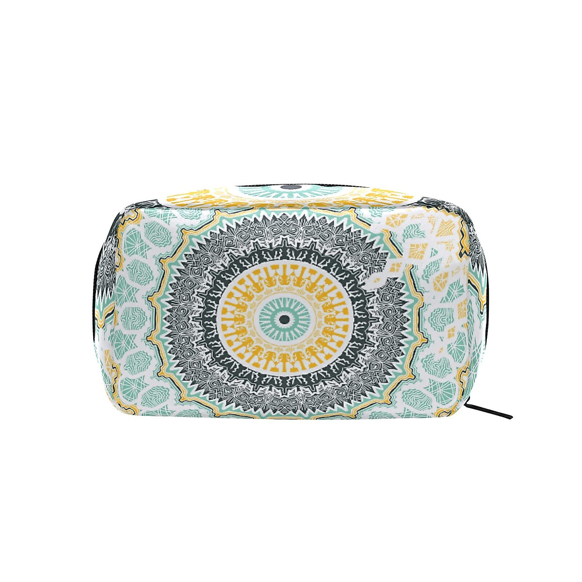 Hand drawn Ethnic Gold Mandala Arabic, Indian, Turkish and Ottoman Women's Cosmetic Makeup Bag, With Zipper Portable Travel Toiletry Storage Pouch Bag, Colorful Wallet Purse for Ladies Girls