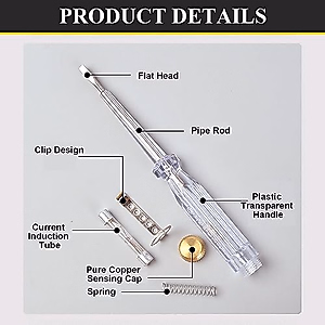 Fielect Test Screwdriver, Voltage Detector Pen Light Circuit Tester Electric Test Pen Screwdriver Neon Tube AC/DC 100-500V Clear 1pcs
