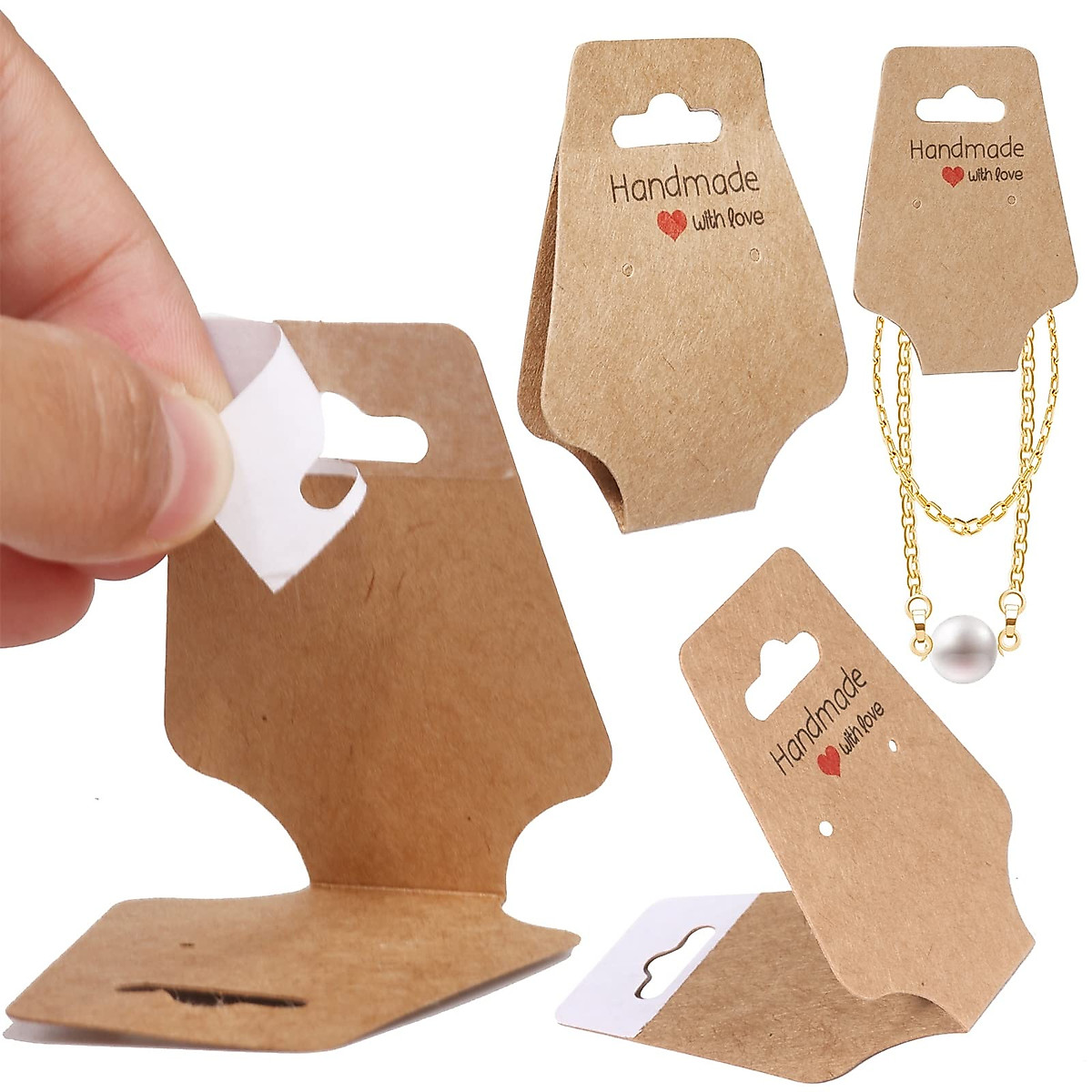 200PCS Bracelet Display Cards Sturdy Necklace Holder Cards Self Adhesive Jewelry Packaging Selling Card for Small Business of Keychain Earring Hair Band and Scrunchies Hanging