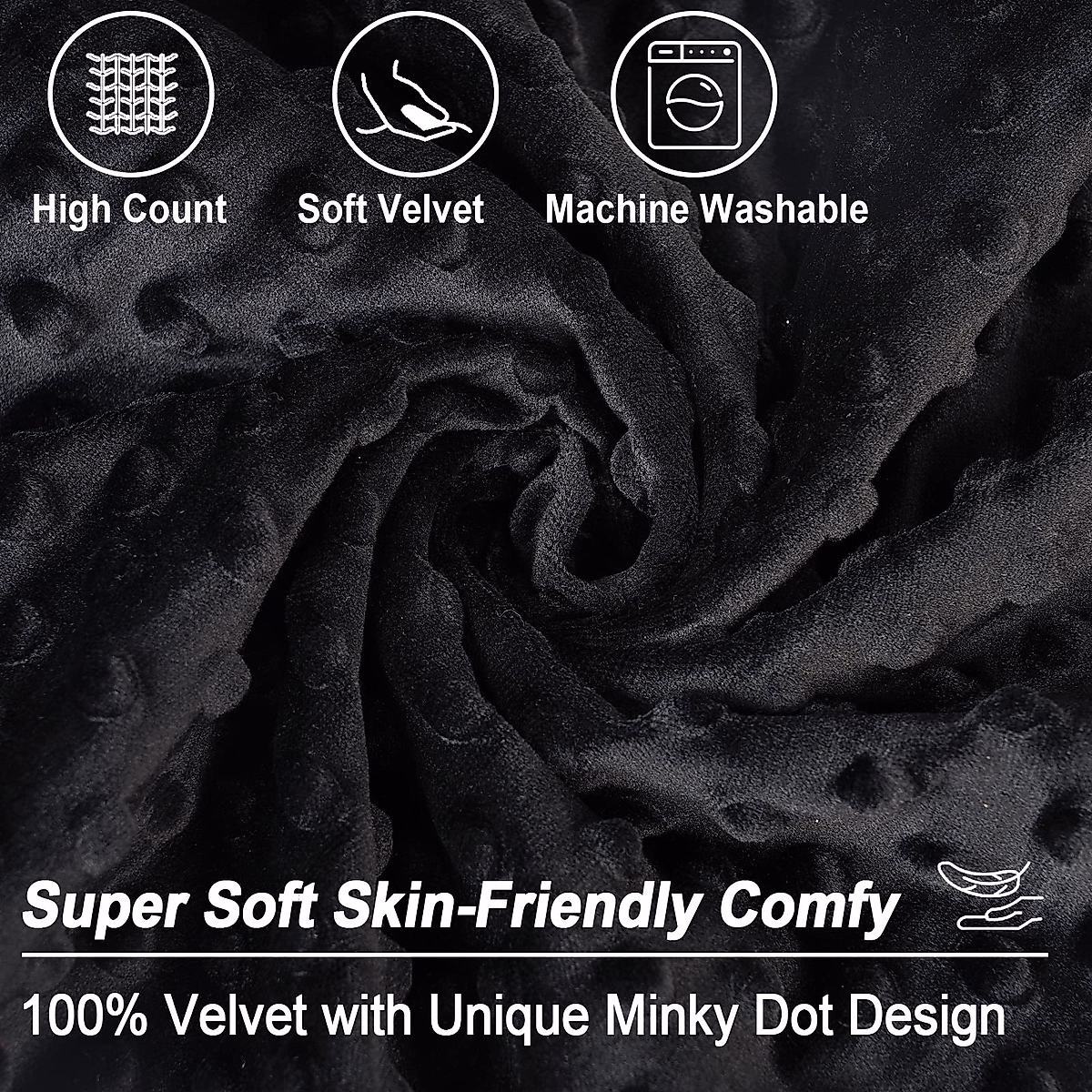 PHF Minky Dot Throw Pillow Cover 20"x 20", 2 Pack Soft Cozy Minky Bubble Real Velvet Cushion Cover, Christmas Home Decorative Pillow Pillowcase for Couch Sofa Bed, Black