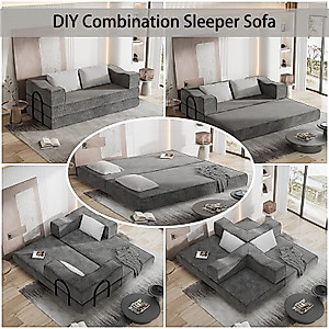 Folding Sofa Bed - 80" Convertible Couch Bed with 2 Pillows, Fold Out Couch, Foam Spring Floor Mattress, Futon Couch, King Size Bed Mattress for Living Room/Dorm/Guest Room/Home Office (Gray, 80")