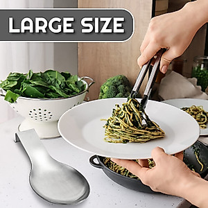 6 Pcs Stainless Steel Spoon Rest Spatula Ladle Holder Large Size Spoon Rest for Stove Top Heavy Duty Spatula Holder for Countertop Dishwasher Safe Utensil Rest for Kitchen, 3.8 x 9.6 Inch (Silver)