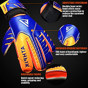 ATHPIK Soccer Goalie Gloves, Junior Indoor & Outdoor Goalkeeper Gloves with Finger Spines Protection and Strong Grip for Kids, Youth, Girls and Boys(Blue,Size 6)